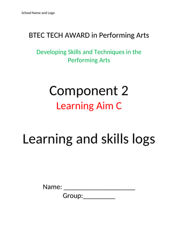 BTEC Performing Arts Learning log for Component 2 Tech Award 2022 ...