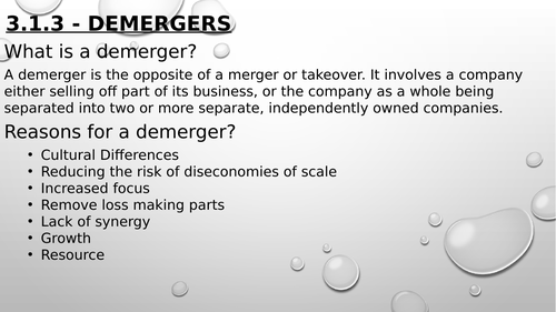 Microeconomics - Demergers - Edexcel Theme 3 | Teaching Resources