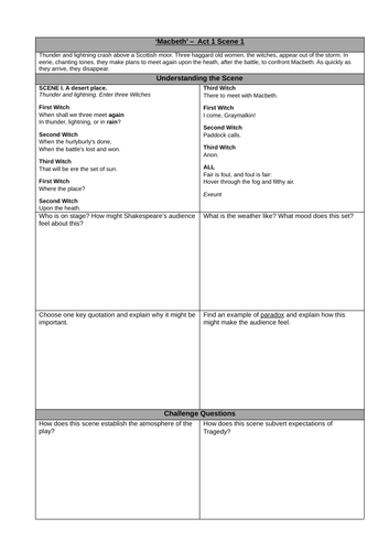 Macbeth - Act 1 Workbook | Teaching Resources