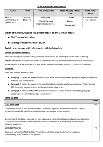 AQA GCSE History_Germany 1890-1945_12 mark bullet point Q | Teaching ...