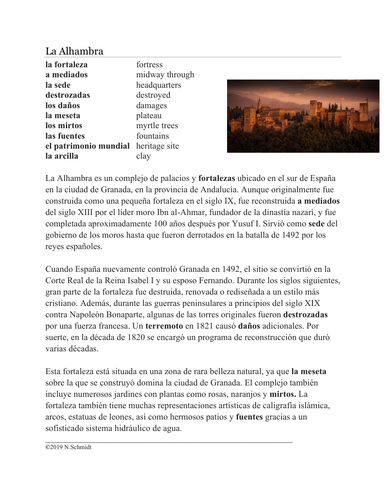 Alhambra Lectura y Cultura: Spanish Reading on Famous Spanish Fortress ...