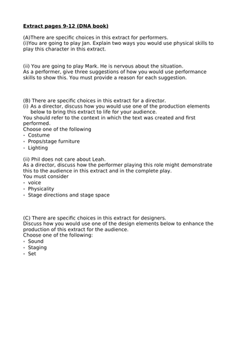 Edexcel GCSE Drama DNA Mock Questions (32) | Teaching Resources