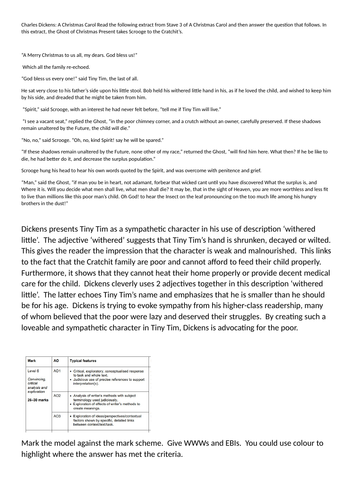 Tiny Tim Mock Question and Model text | Teaching Resources