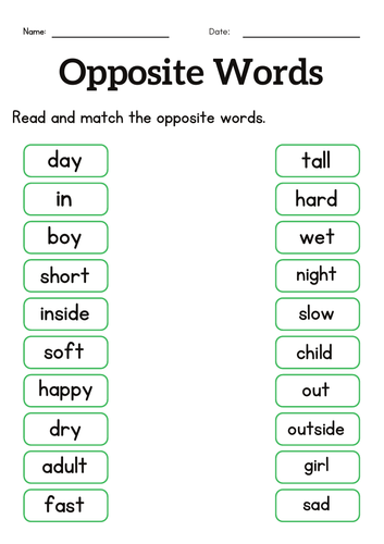 Opposite words worksheet for grade 1 or 2 - kindergarten opposite words ...