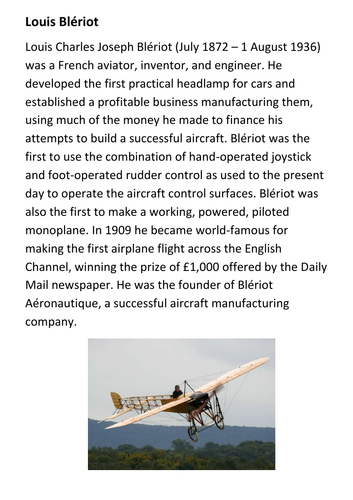Louis Blériot Handout | Teaching Resources