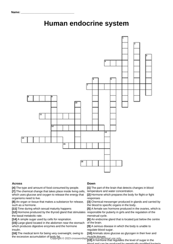 Endocrine system crossword | Teaching Resources