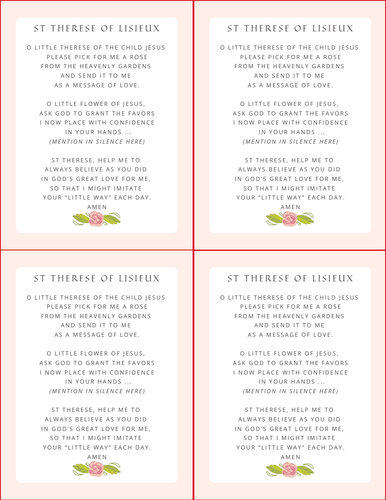 St Therese - Lisieux- Prayer Cards - Catholic - Religion - Catechism ...