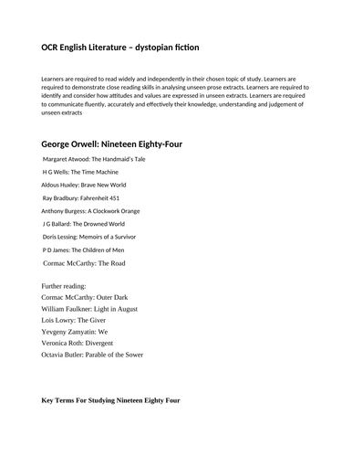 Teaching Resource OCR English Literature George Orwell Nineteen Eighty ...