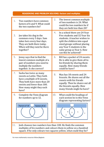 Factors and Multiples Word Problems | Teaching Resources