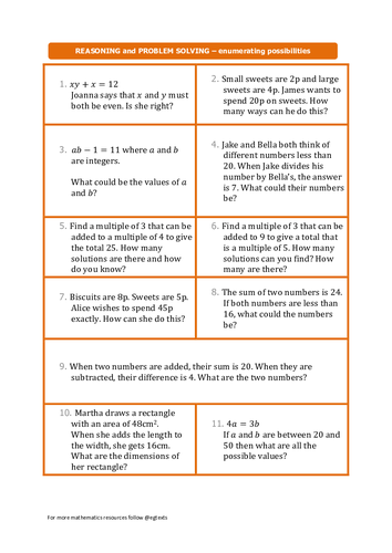 Enumerating Possibilities Word Problems | Teaching Resources