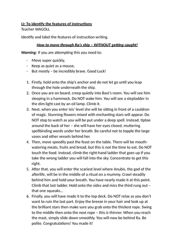 Marcy and the Riddle of the Sphinx WAGOLL Instructions | Teaching Resources