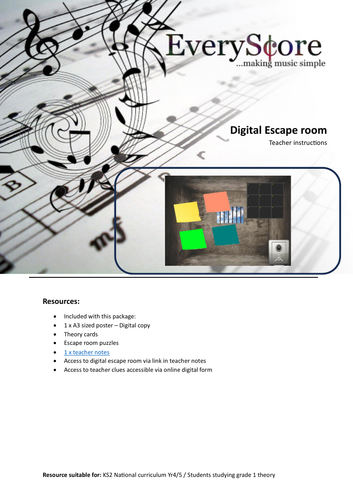 Escape room - Notes, rests and accidentals | Teaching Resources