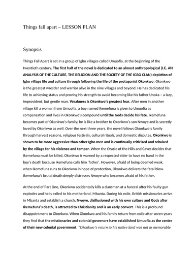 Teaching Resource iGCSE English Literature "Things Fall Apart ...