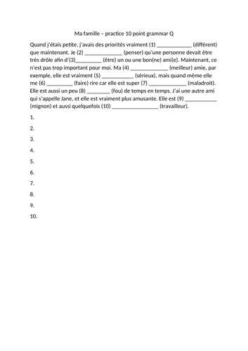 Edexcel French IGCSE grammar gap fill - 10 mark question example ...