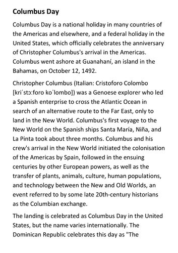 Columbus Day Handout | Teaching Resources