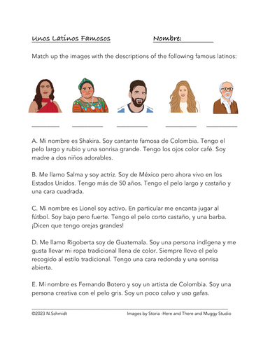 Latinos Famosos - Descripciones: Spanish Worksheet on Descriptions ...