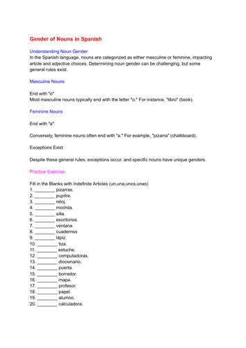 SPANISH GENDER OF NOUNS | Teaching Resources SPANISH GENDER OF NOUNS | Teaching Resources