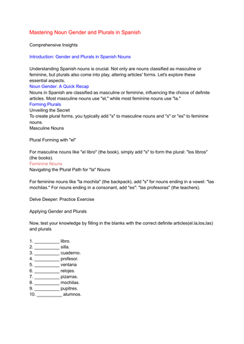 SPANISH DEFINITE ARTICLES | Teaching Resources SPANISH DEFINITE ARTICLES | Teaching Resources