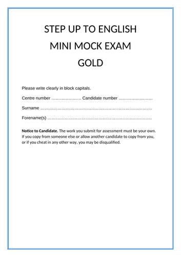 AQA Step up to English Gold mock paper | Teaching Resources