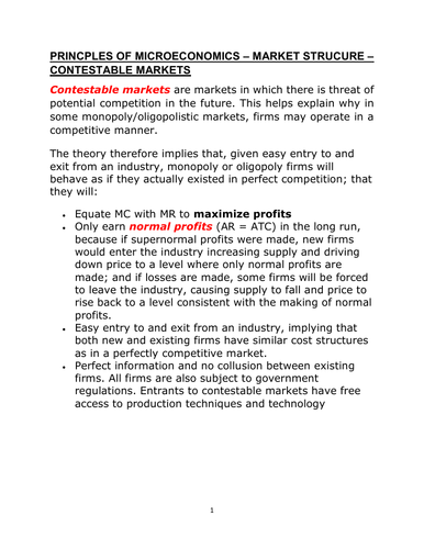 34. Contestable Markets | Teaching Resources