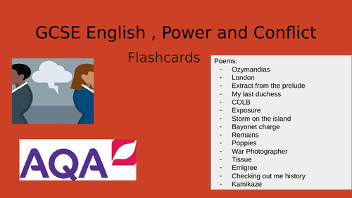 AQA GCSE English Literature Power and Conflict Flashcards | Teaching ...