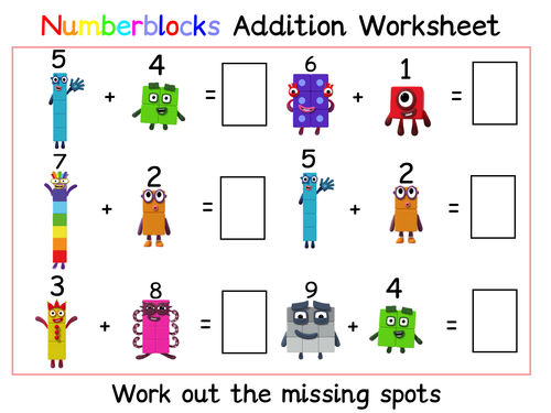 Numberblocks Addition Worksheet 1-9 | Teaching Resources
