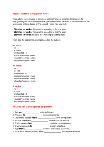 Preterite Regular Teaching Resources