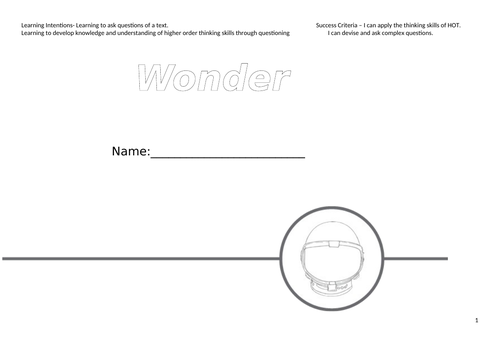 Reading Resources for the book Wonder | Teaching Resources