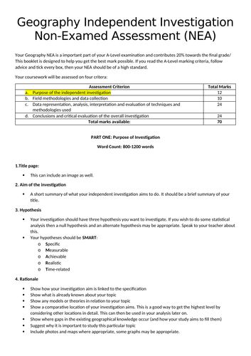 A-Level NEA Geography Hand Book | Teaching Resources