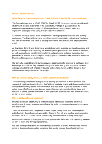 Drama Curriculum Intent | Teaching Resources