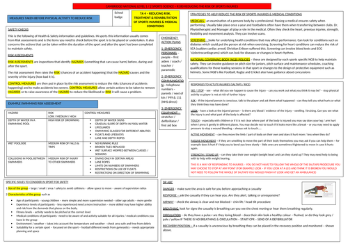 CAMBRIDGE NATIONAL SPORTS SCIENCE R180 TA4 REVISION PLACEMAT | Teaching ...