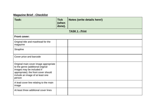 EDUQAS - A-level Media Studies. Component 3 Magazine Checklist ...