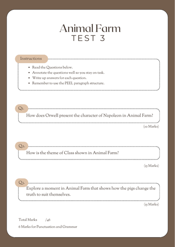 Animal Farm - Practice Test 3 | Teaching Resources