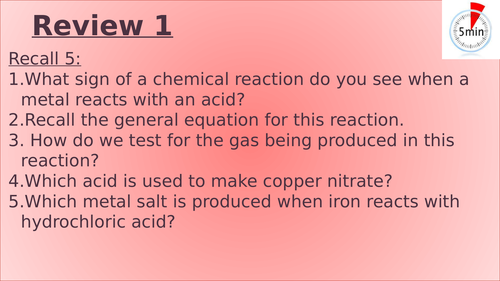KS3 - Chemical reactions recap (part 1) | Teaching Resources