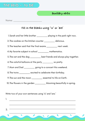 Is or Are - Verb to Be - Auxiliary Verbs - Helping Verbs Worksheet ...