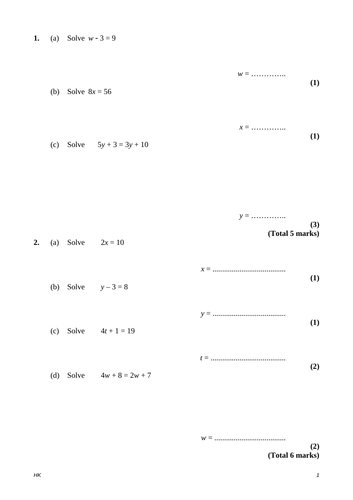 Forming And Solving Linear Equations Exam Questions Teaching Resources