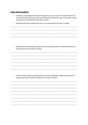 Application Of Force Exam Style Questions Igcse Pe Teaching Resources