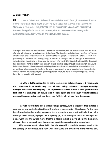 La Vita e Bella : A LEVEL ITALIAN REVISION RESOURCE: ESSAY QUESTIONS ...