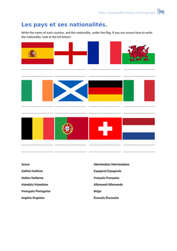 French Worksheet - Countries and Nationalities | Teaching Resources