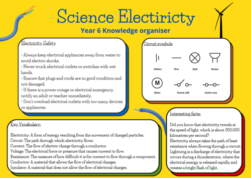 Science electricity knowledge organiser | Teaching Resources
