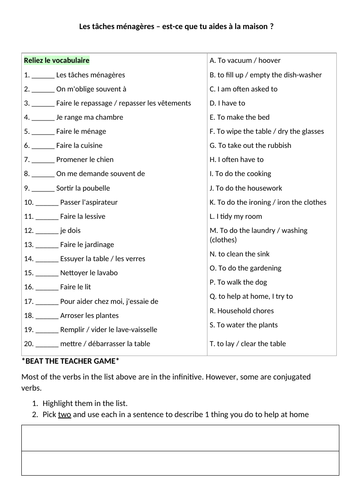 Household chores worksheets | Teaching Resources