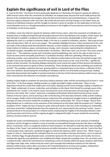 Evil in Lord of the Flies Grade 9 response | Teaching Resources