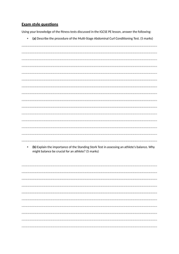 Fitness testing exam style questions IGCSE PE Physical Education ...