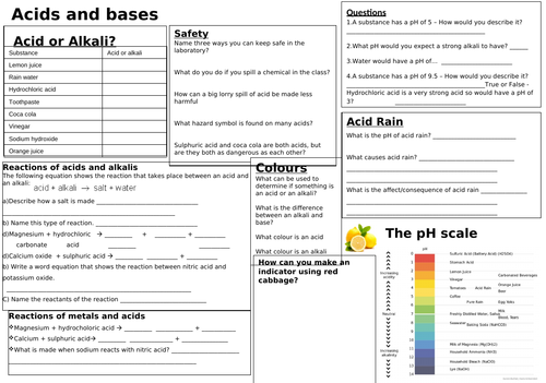 Acids and Alkalis revision & answers KS3 | Teaching Resources