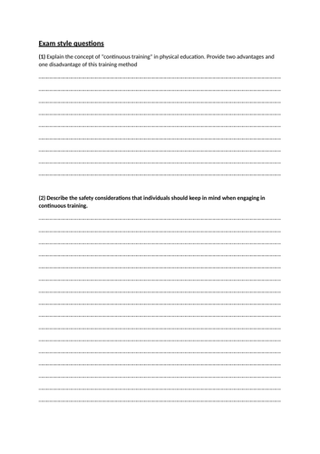 Methods Of Training Weight Fartlek Continuous Exam Style Questions Igcse Pe Physical Education