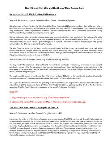 Chinese Civil War Source Pack - IBDP exam questions | Teaching Resources