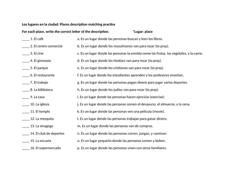 Los lugares en la ciudad: Places description matching practice ...