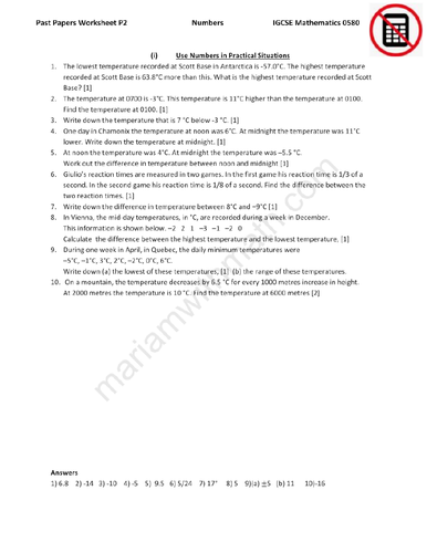 Numbers : IGCSE Mathematics 0580 Past Papers Worksheet | Teaching Resources Numbers : IGCSE Mathematics 0580 Past Papers Worksheet | Teaching Resources