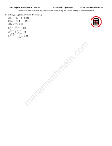 Quadratic Equation Solution : IGCSE Mathematics 0580 Past Papers ... Quadratic Equation Solution : IGCSE Mathematics 0580 Past Papers ...
