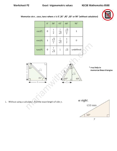 Trigonometry : IGCSE Mathematics 0580 Past Papers Worksheet | Teaching ...